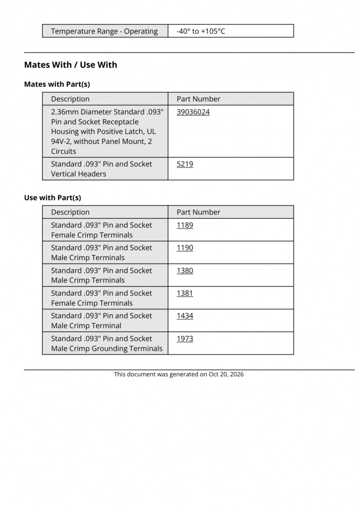 Technical document page 3 for Molex 39019020