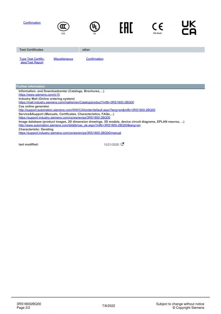 SIEMENS 3RS1800-2BQ00 datasheet page 2