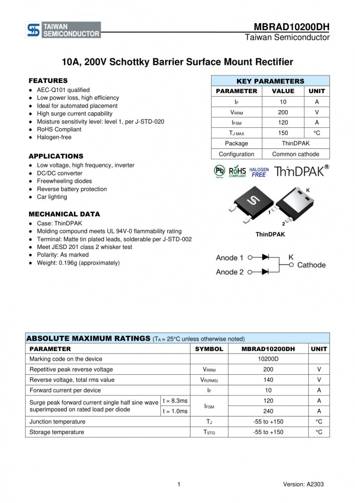 MBRAD10200DH technical document page 1