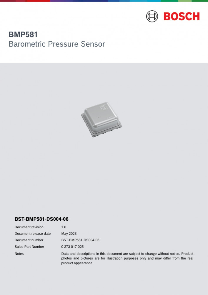 BMP581 datasheet page 1
