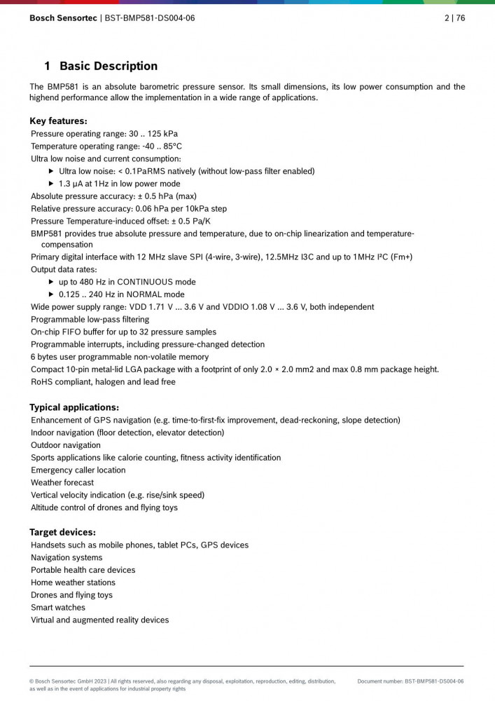 BMP581 datasheet page 2