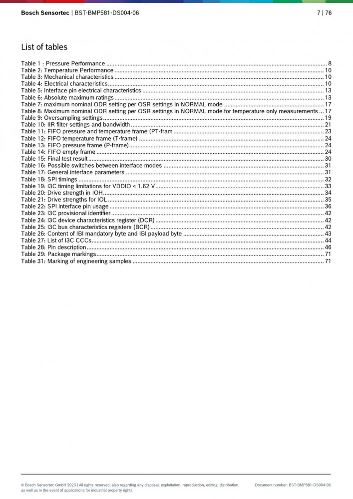 BMP581 datasheet page 7
