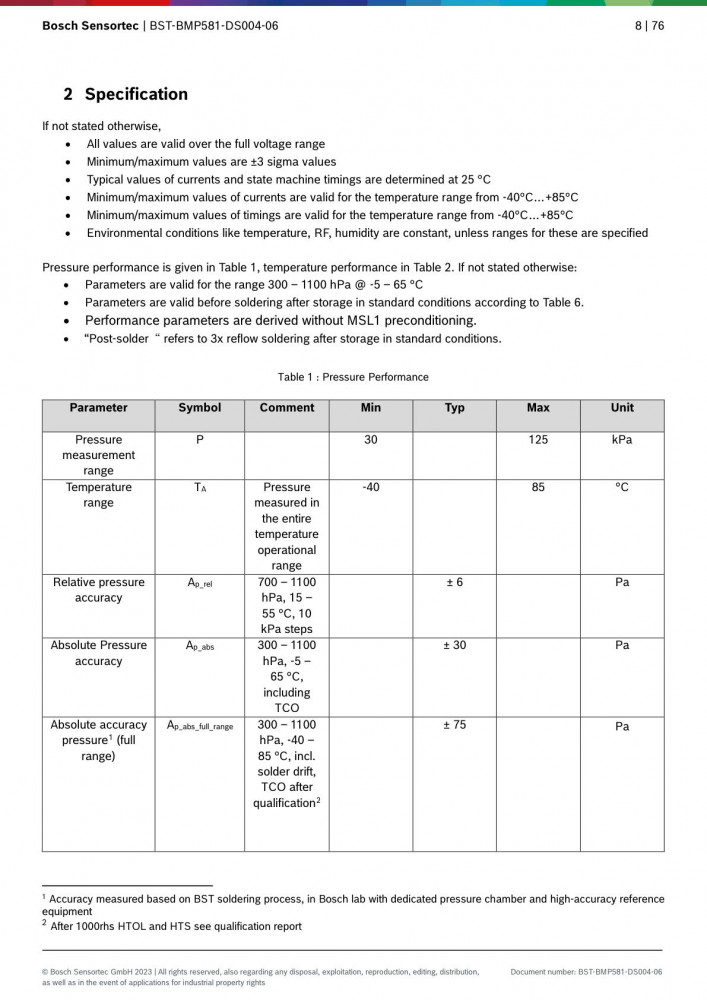 BMP581 datasheet page 8