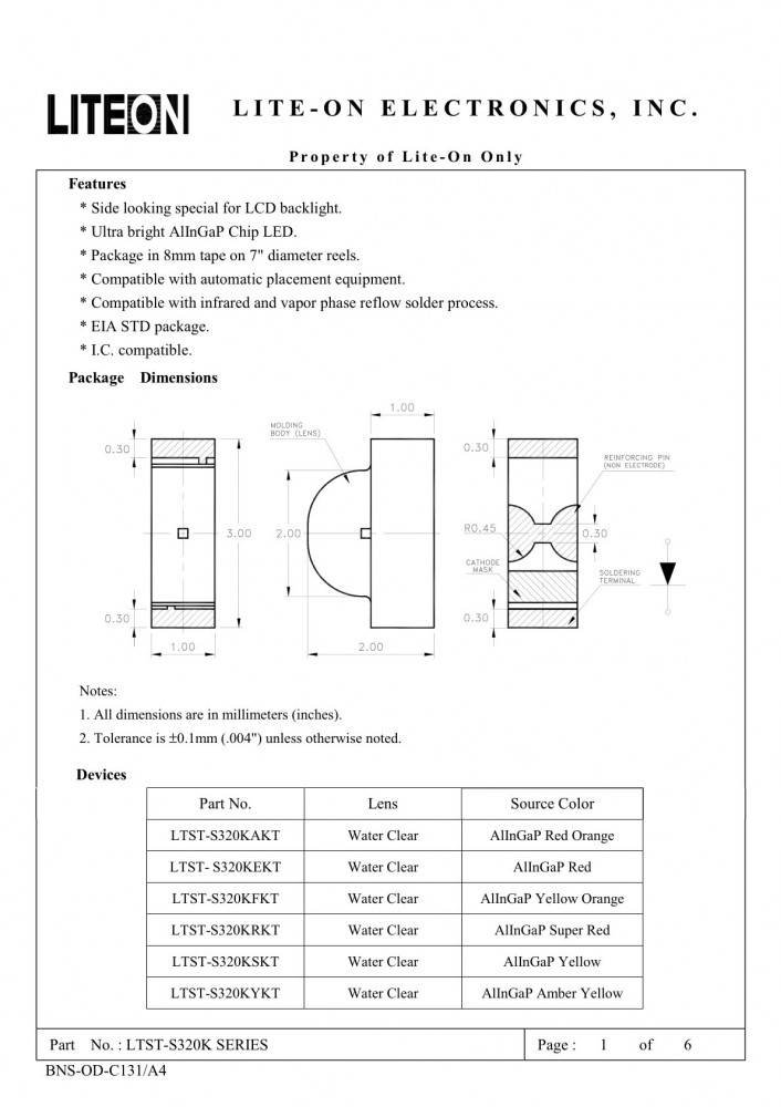 LTST-S320K series datasheet page 1