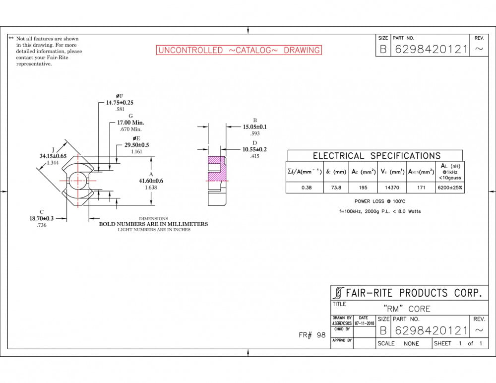 Fair-Rite 6298420121 technical document page