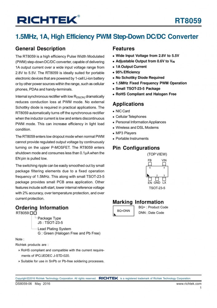 RT8059 datasheet page 1
