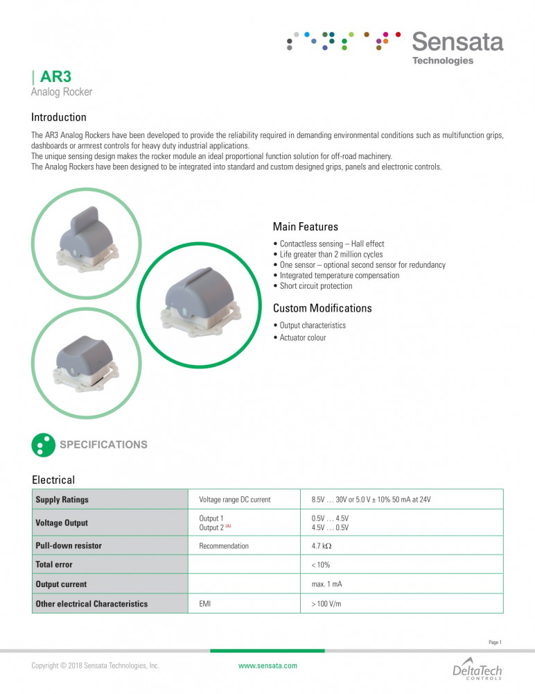 Sensata AR3 analog rocker documentation page 1