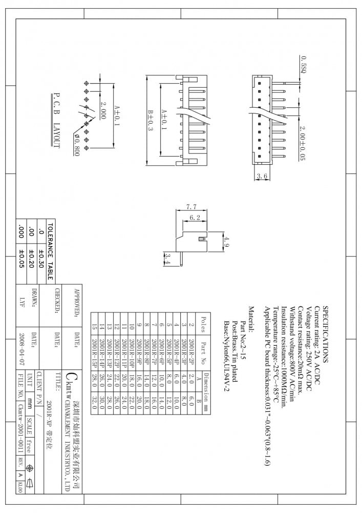 Ckmtw 2001R series specification and dimensional drawing