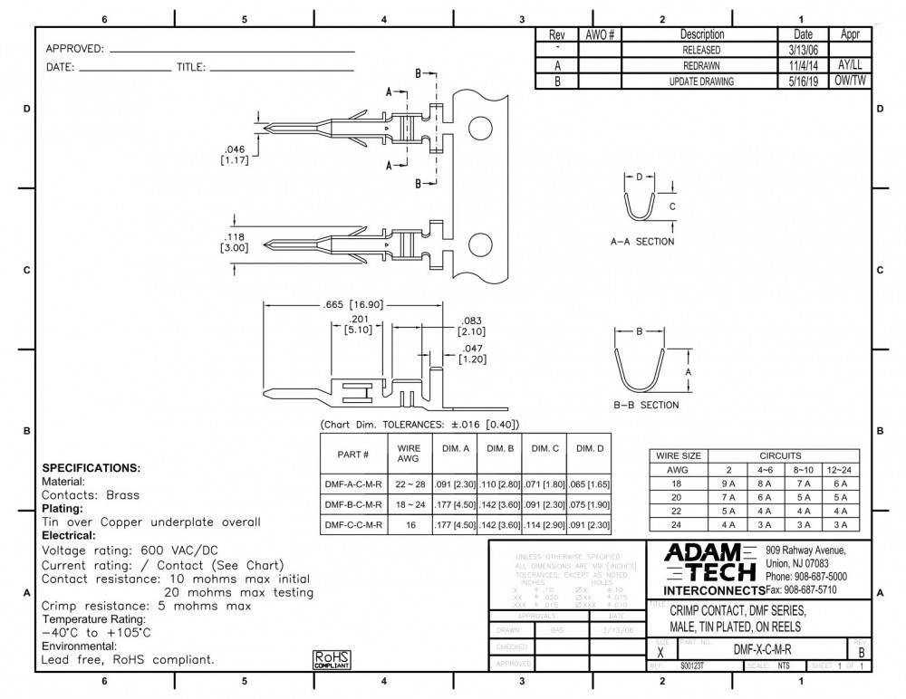 ADAM TECH DMF series male crimp contact drawing preview