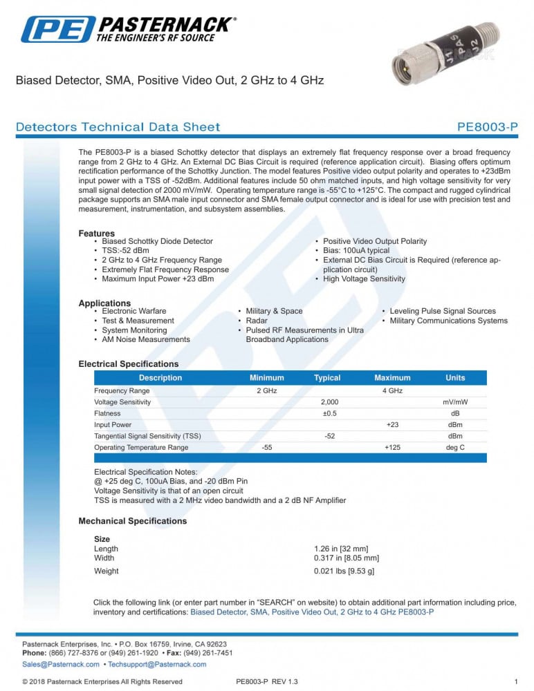 PE8003-P datasheet page 1