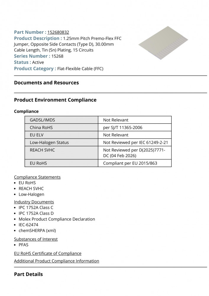 MOLEX 15268 FFC specification page 1