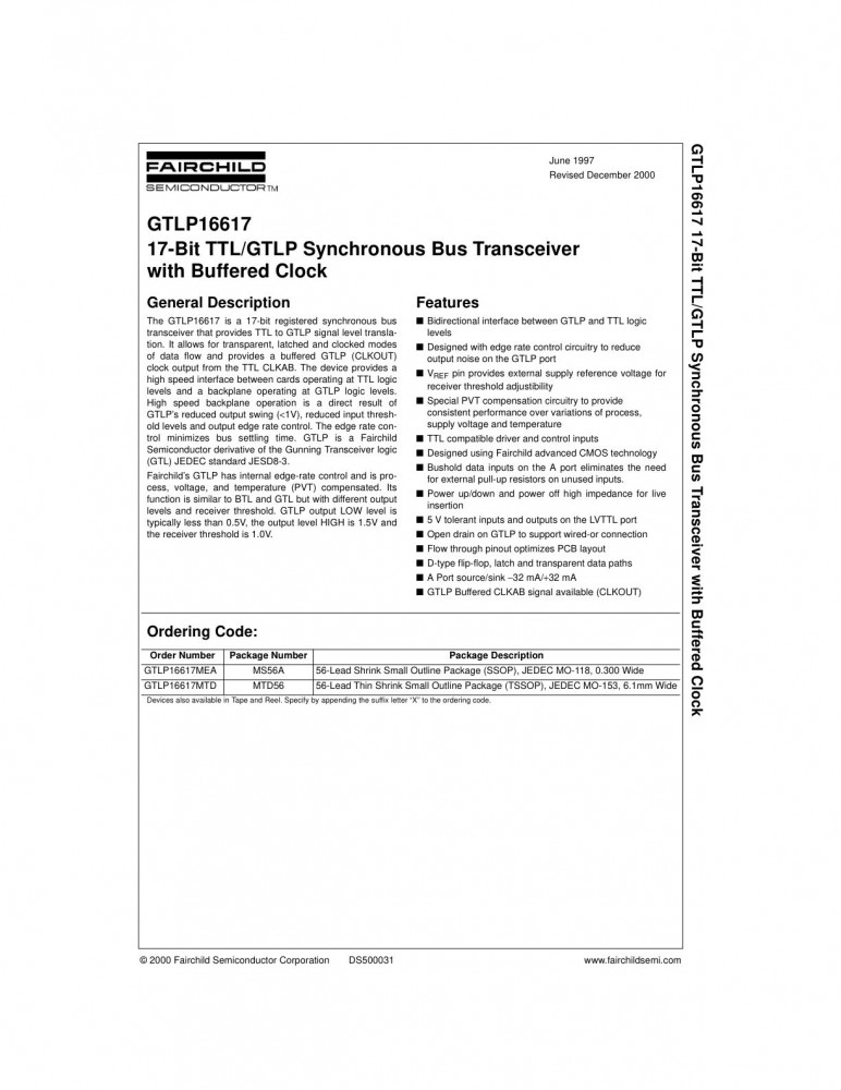 GTLP16617MTD datasheet page 1