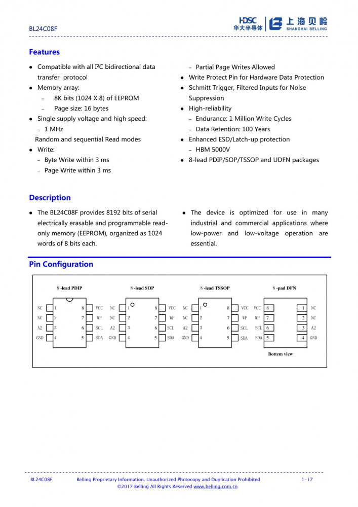 BL24C08F-PARC datasheet page 1