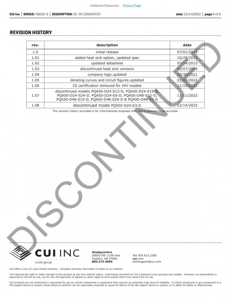 PQA50-D series datasheet page 8