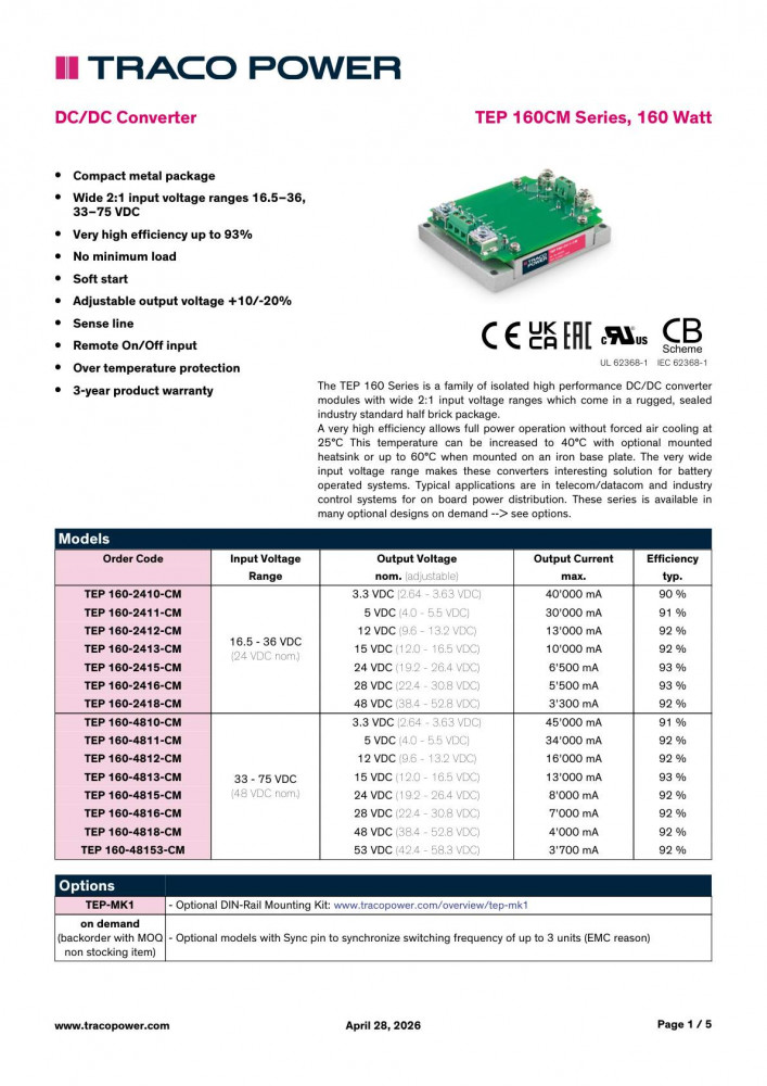 TEP 160CM datasheet page 1