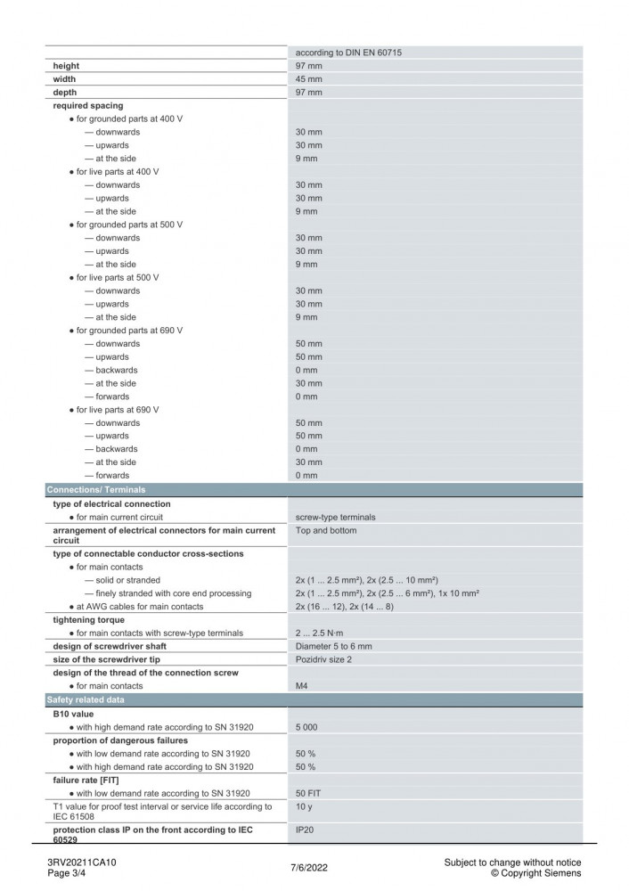 3RV20211CA10 datasheet page 3