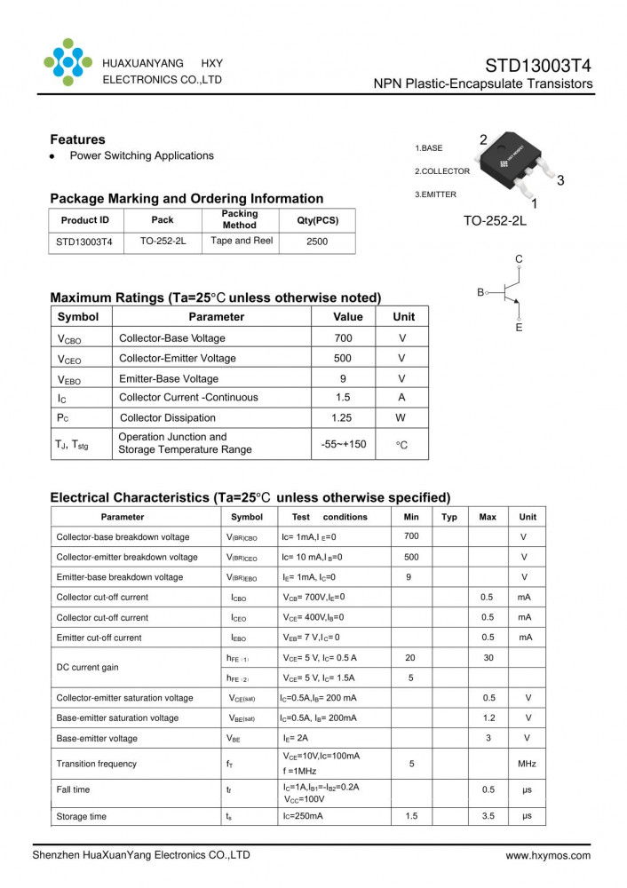 STD13003T4-HXY datasheet page 1