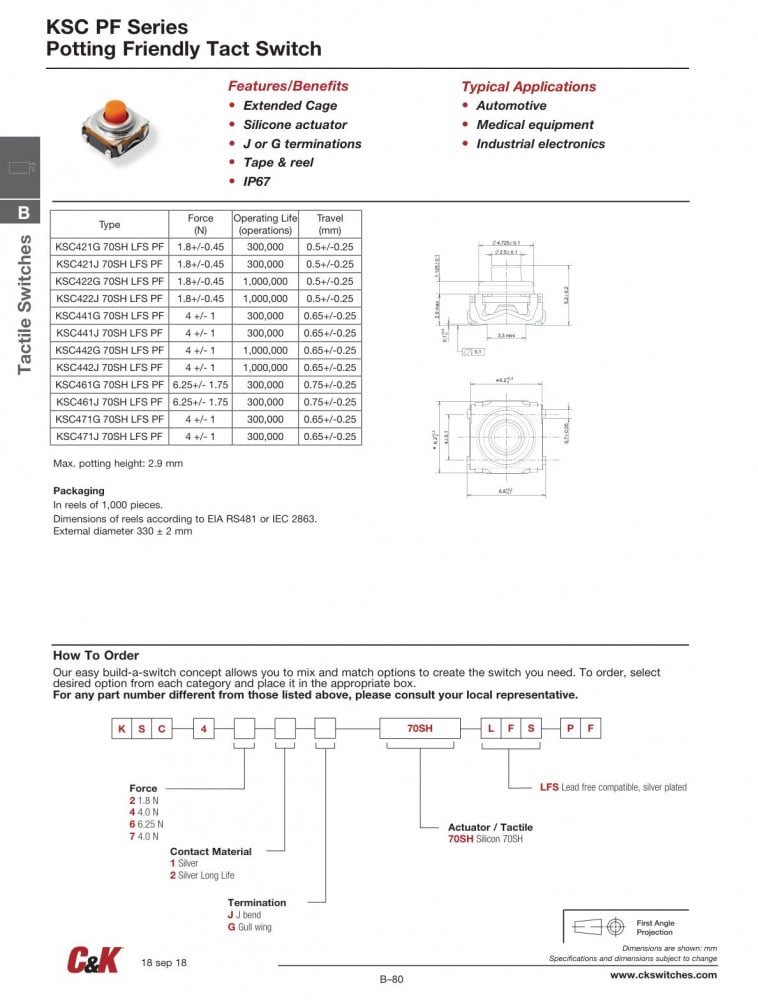 KSC461G 70SH LFS PF technical document page