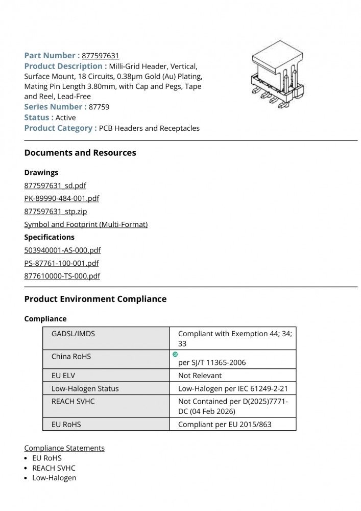 MOLEX 877597631 technical document preview, page 1