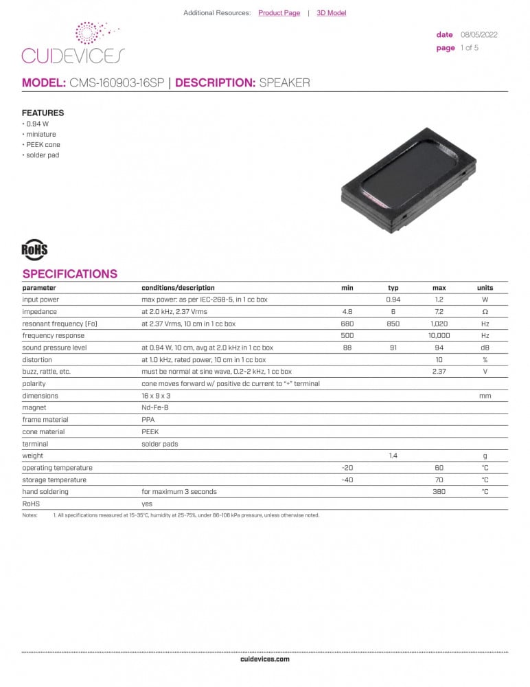 CMS-160903-16SP datasheet page 1