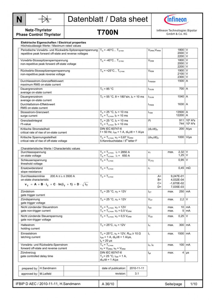 T700N data sheet page 1