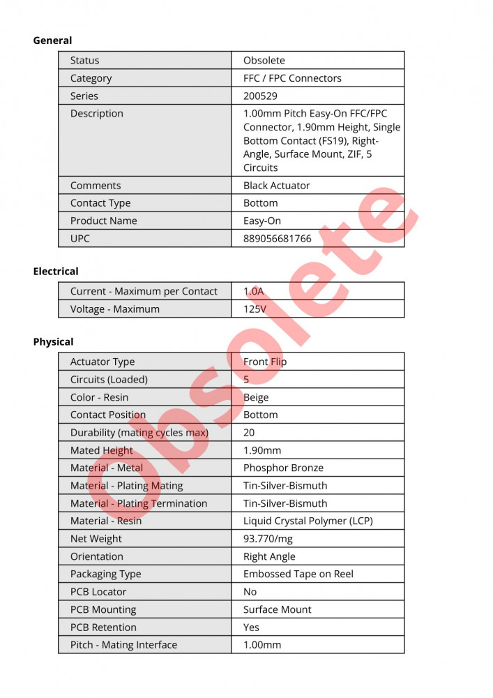 Technical document page 2 for Molex 2005290050