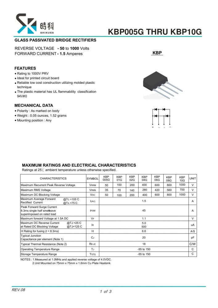 KBP10G datasheet page 1