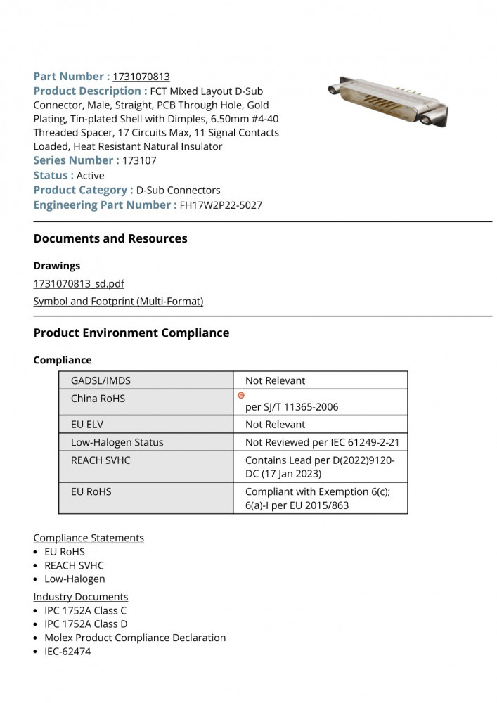 MOLEX 1731070813 product drawing page 1