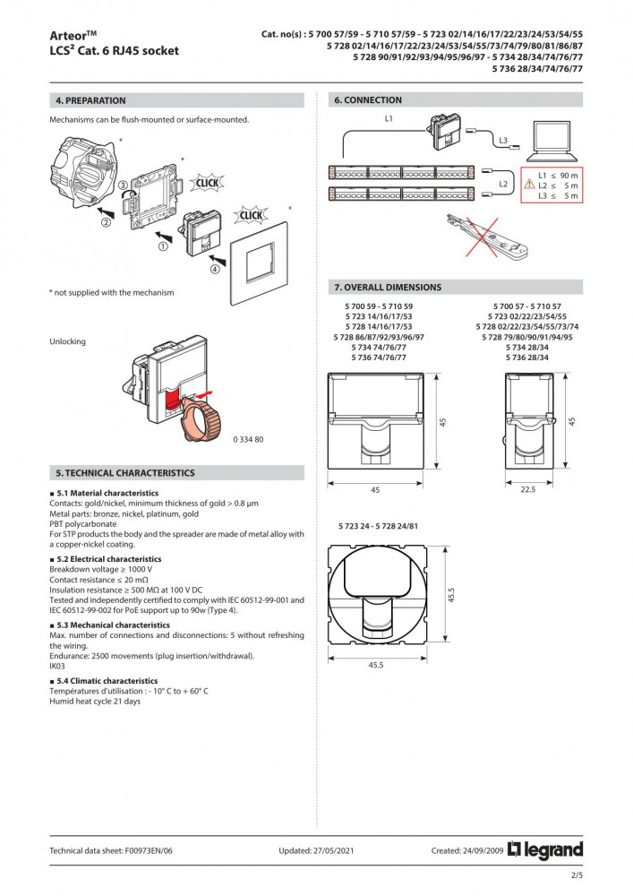 Legrand Arteor Cat. 6 RJ45 socket document page 2