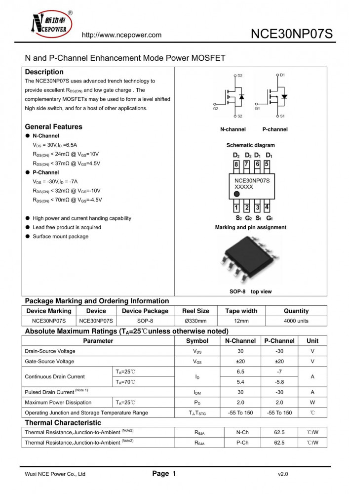 NCE30NP07S datasheet page 1