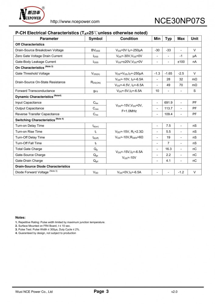 NCE30NP07S datasheet page 3