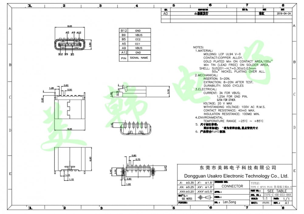 USAKRO TYPE-C-6M-033-068 technical drawing