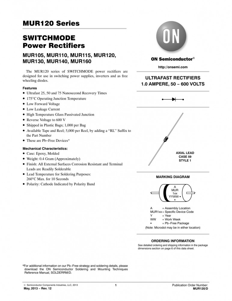 MUR160RLG datasheet page 1