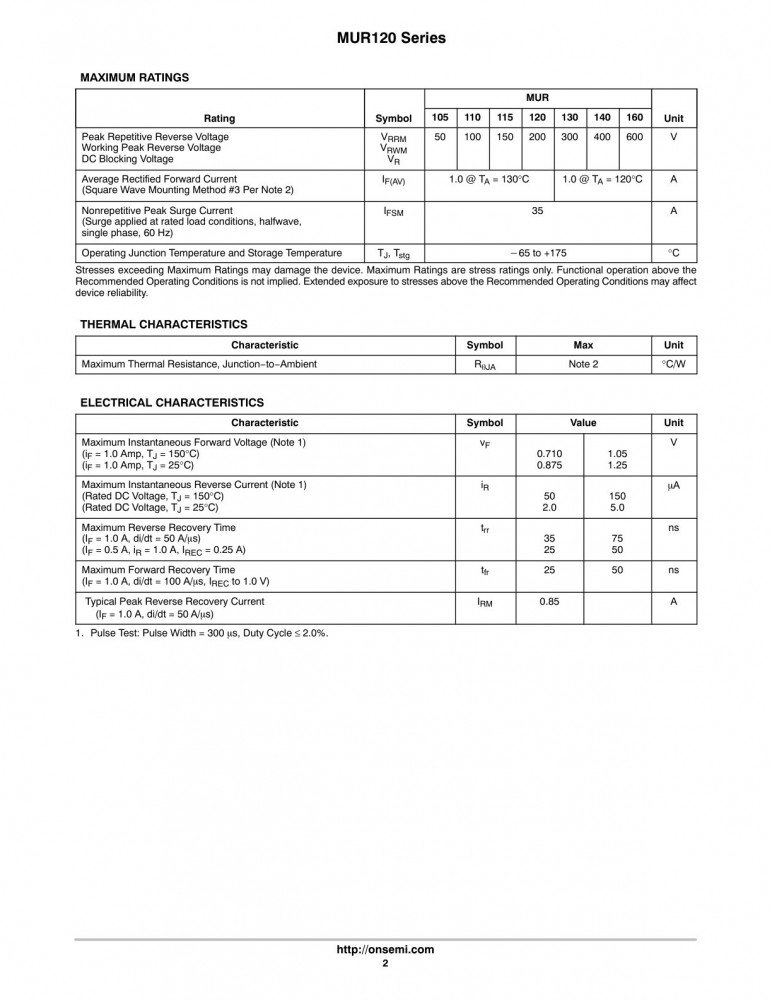 MUR160RLG datasheet page 2