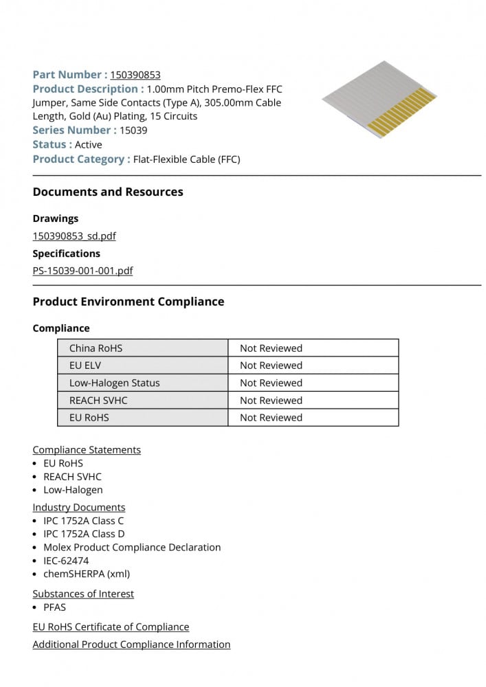 Molex 1.00 mm pitch FFC family specification, page 1