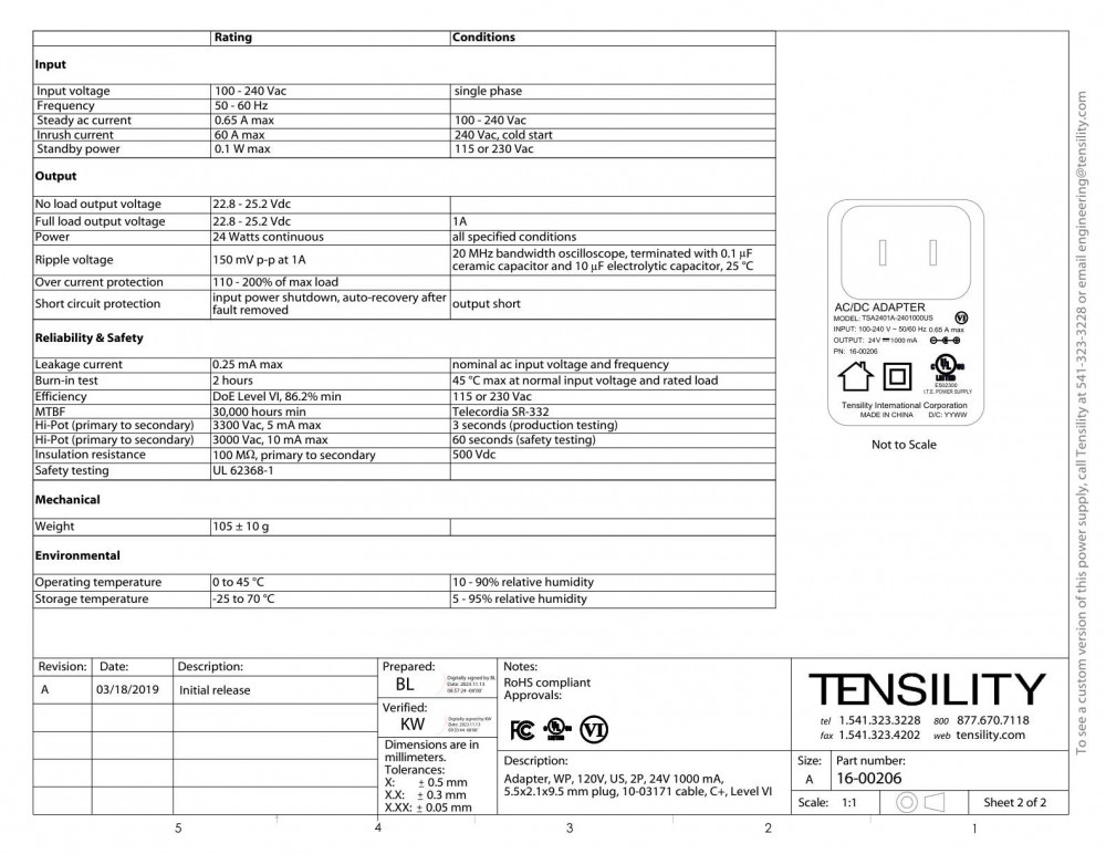 Tensility International 16-00206 specification sheet, page 2