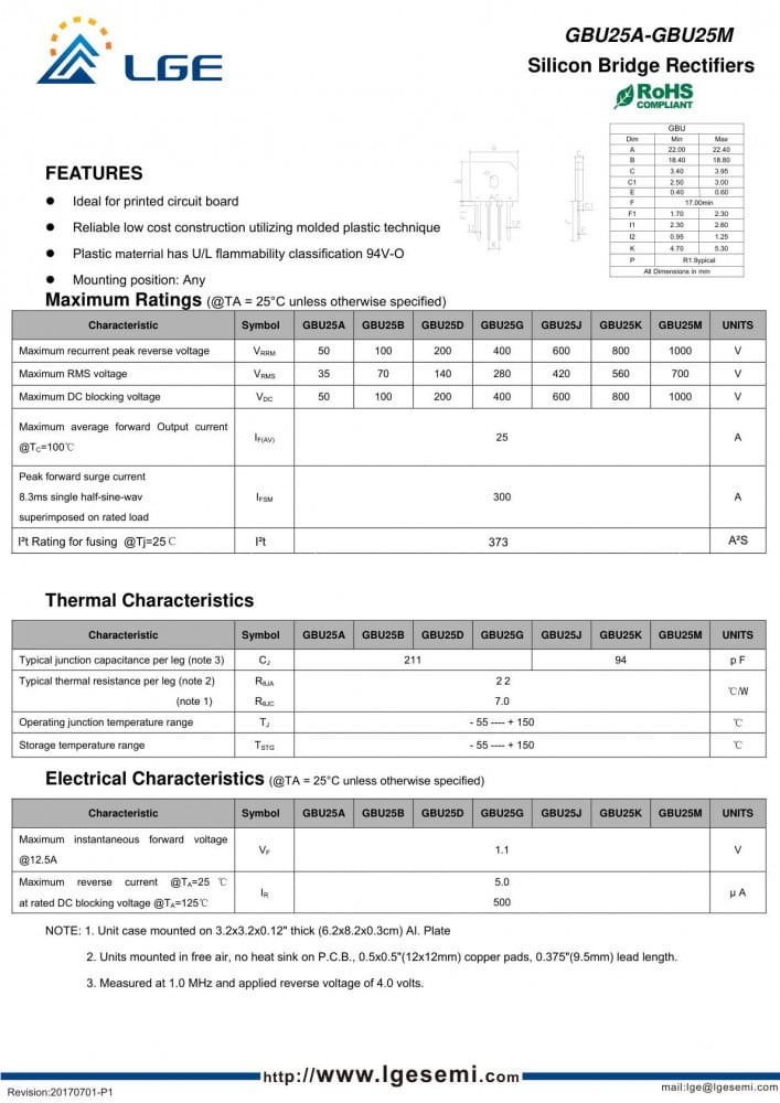 LGE GBU25M datasheet page 1