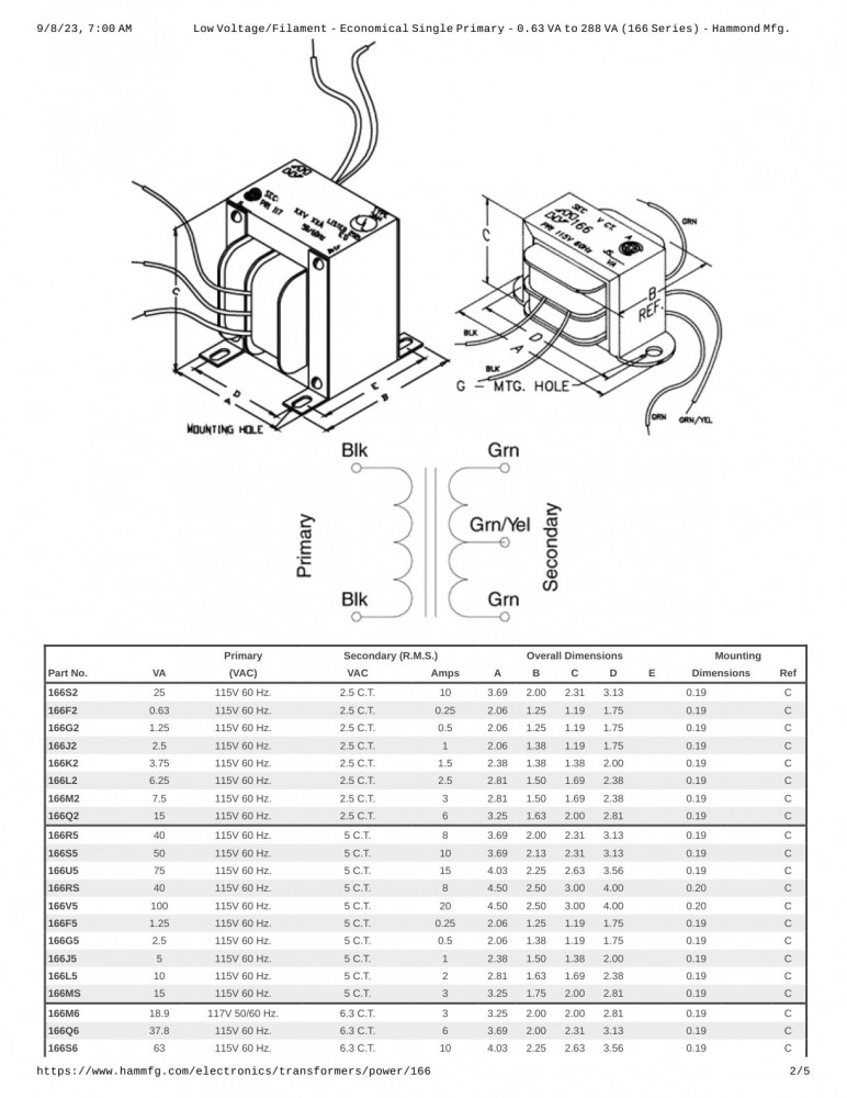 Hammond 166 Series document page 2