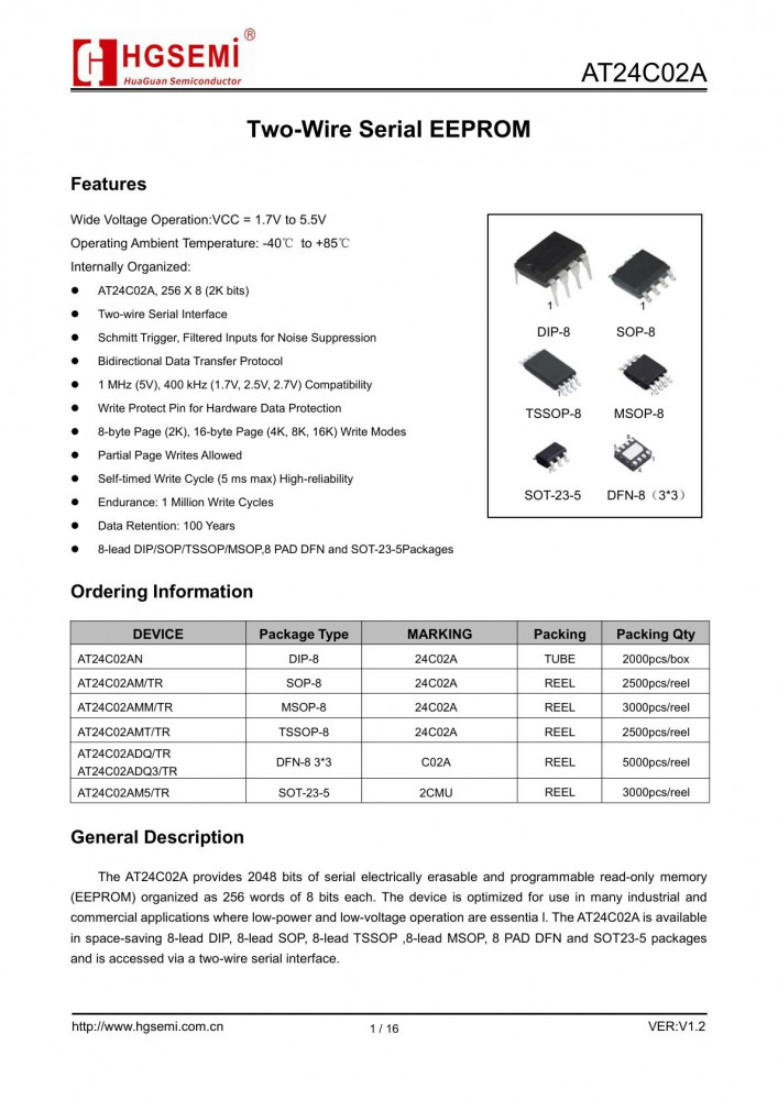 AT24C02A datasheet page 1