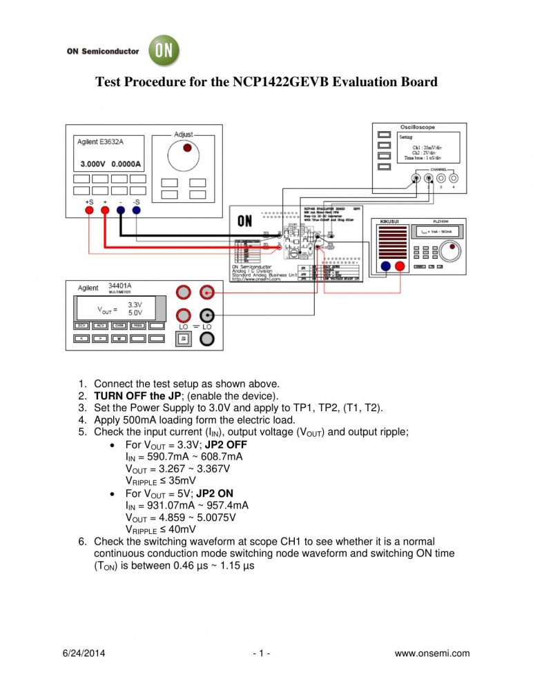 NCP1422GEVB evaluation board test procedure document
