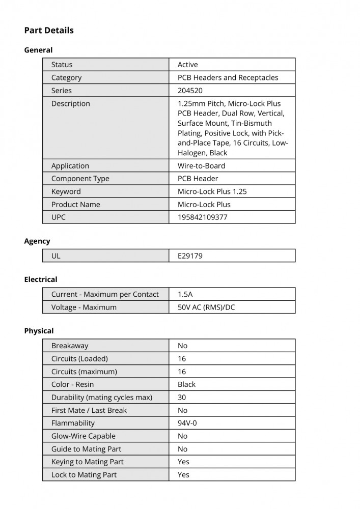 Product technical document, page 2
