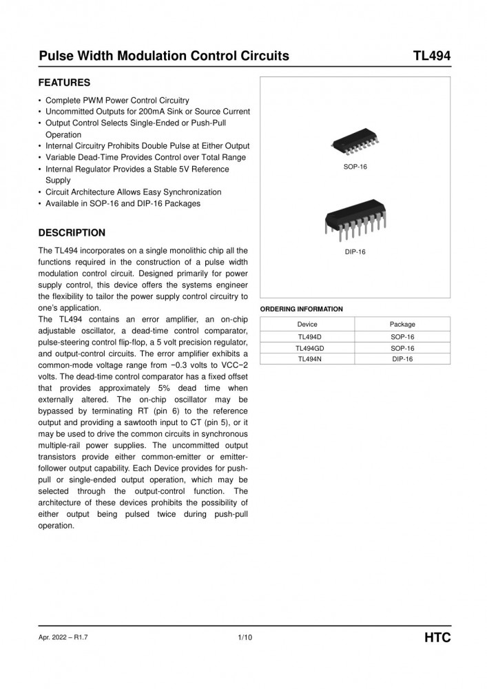 TL494GD datasheet page 1