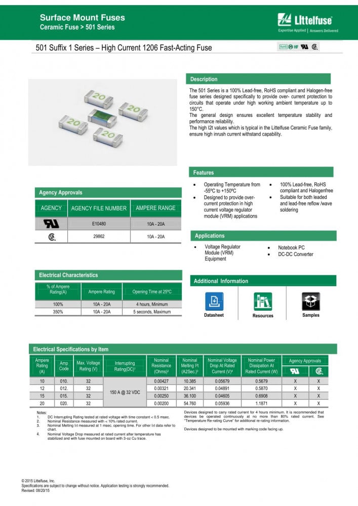 Littelfuse 0501010.WR1 datasheet page 1