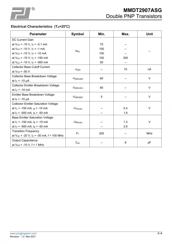 MMDT2907ASG datasheet page 2