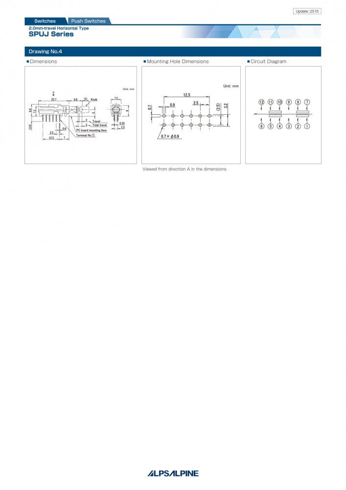SPUJ Series mechanical drawings and circuit details