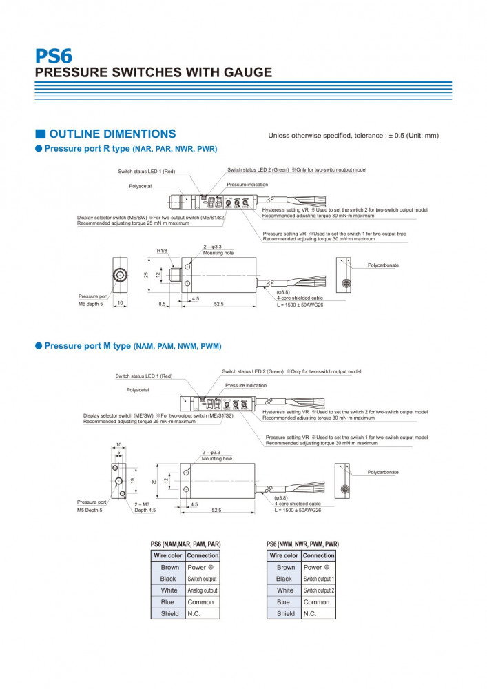 Nidec PS6 pressure switch technical document, page 4