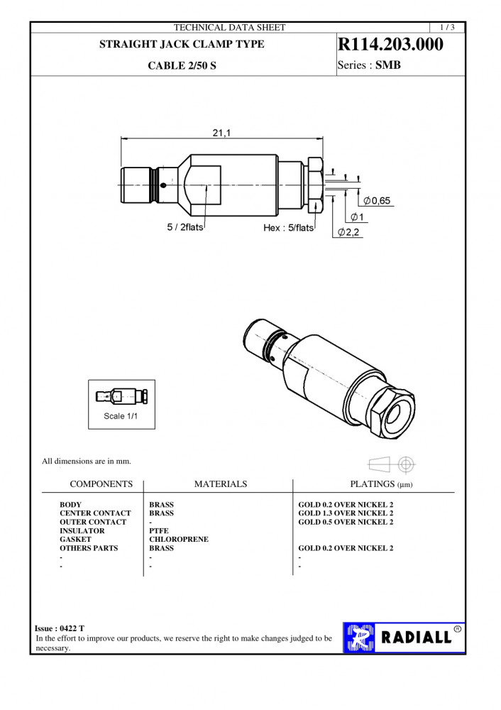 Radiall R114203000 technical document, page 1
