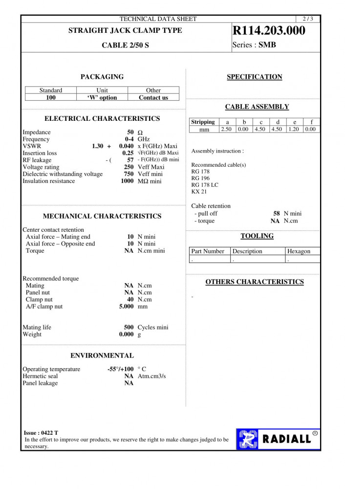 Radiall R114203000 technical document, page 2
