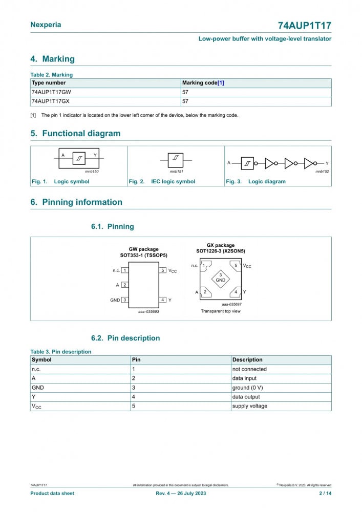 74AUP1T17GWH datasheet page 2