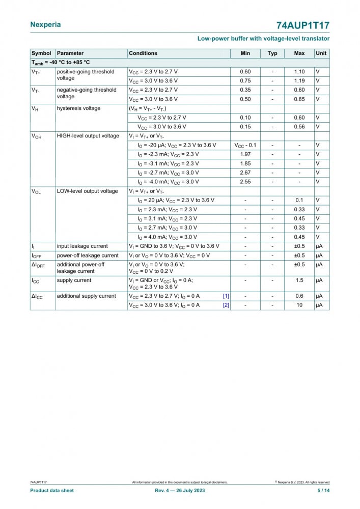 74AUP1T17GWH datasheet page 5